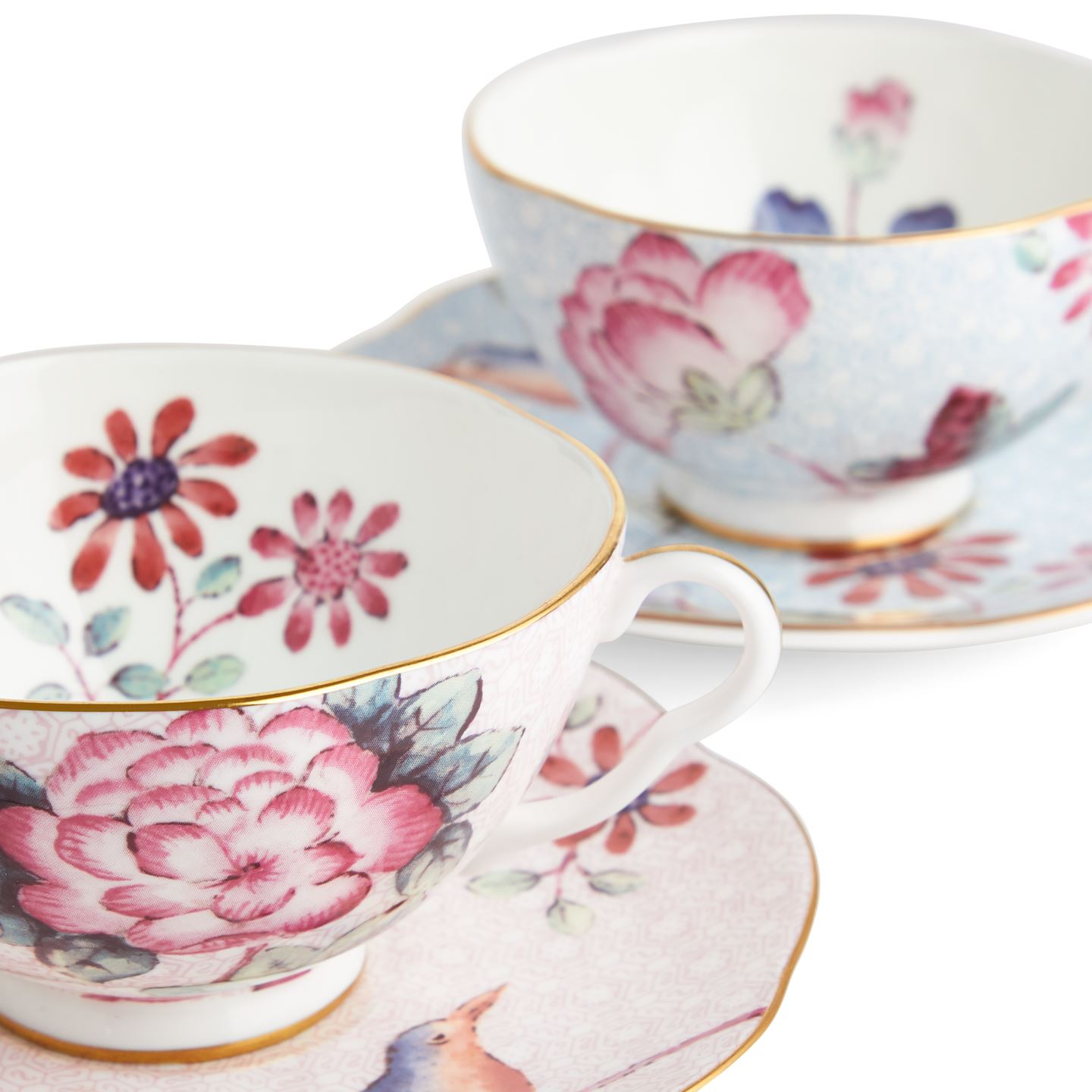Cuckoo Pink & Blue Teacup & Saucer, Set of 2 | Wedgwood