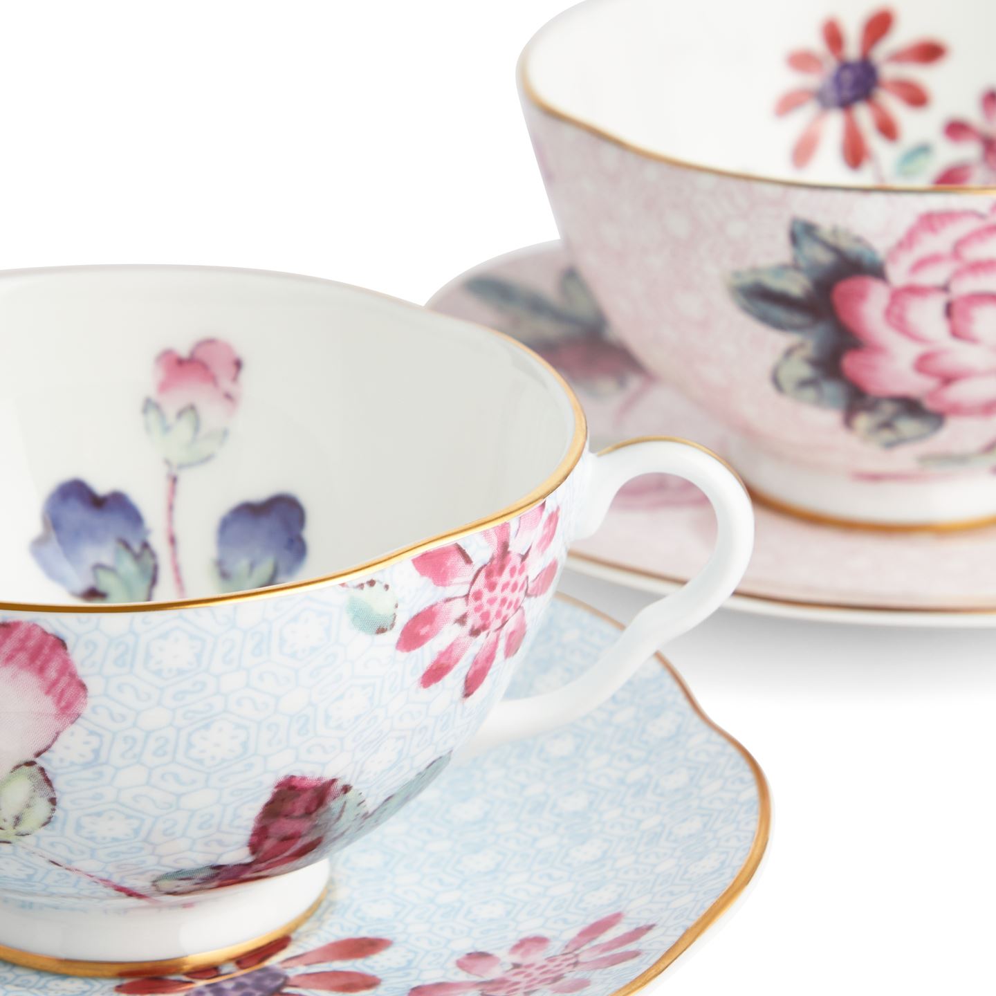 Cuckoo Pink & Blue Teacup & Saucer, Set of 2 | Wedgwood